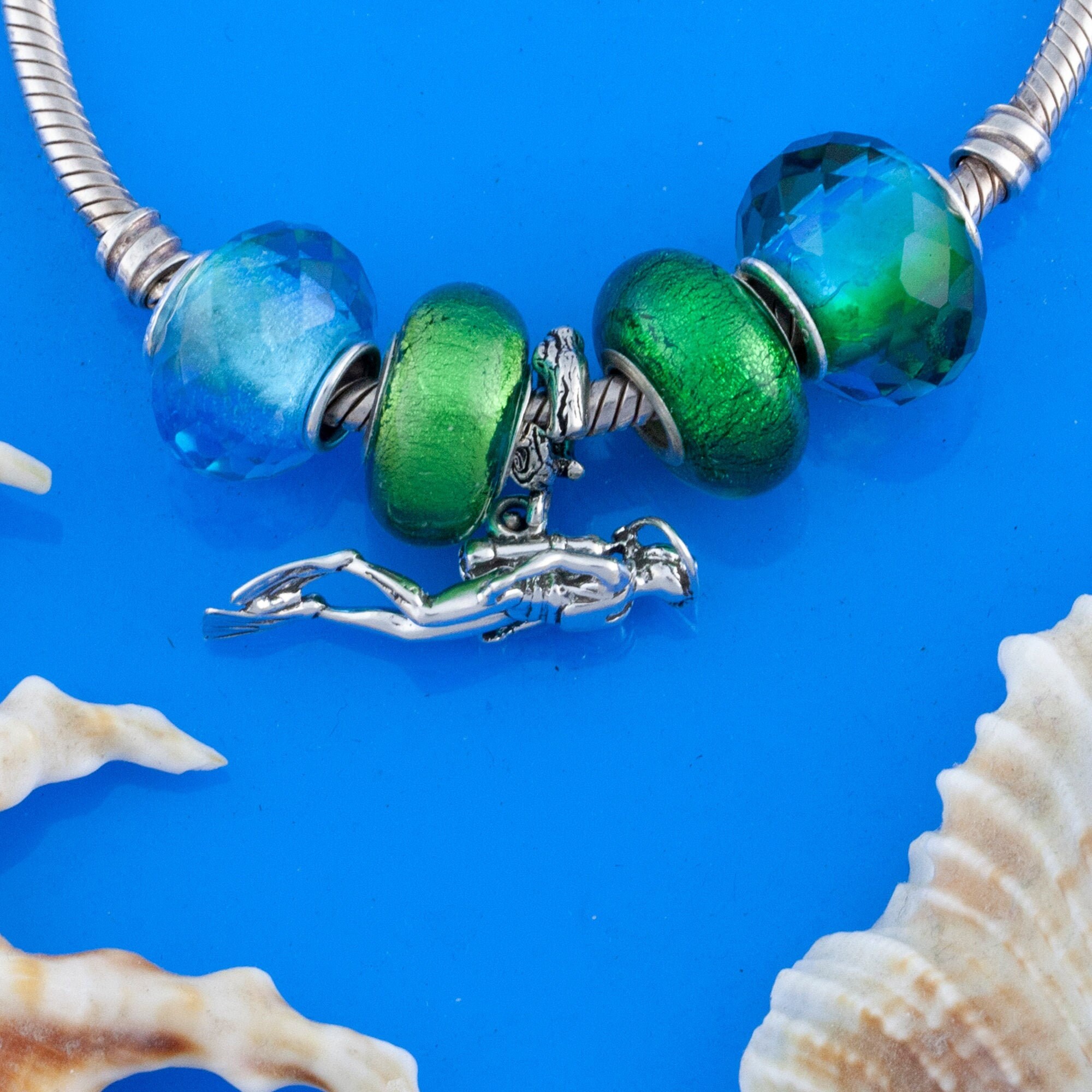 Scuba Diving Charm - Sterling Silver - Diver Charm on Coral Spacer for ...