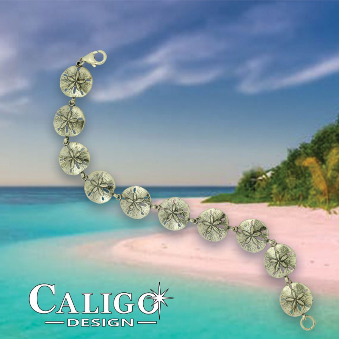 Sand Dollar Bracelet Link Bracelet Sterling Silver Sand Dollar Jewelry ...