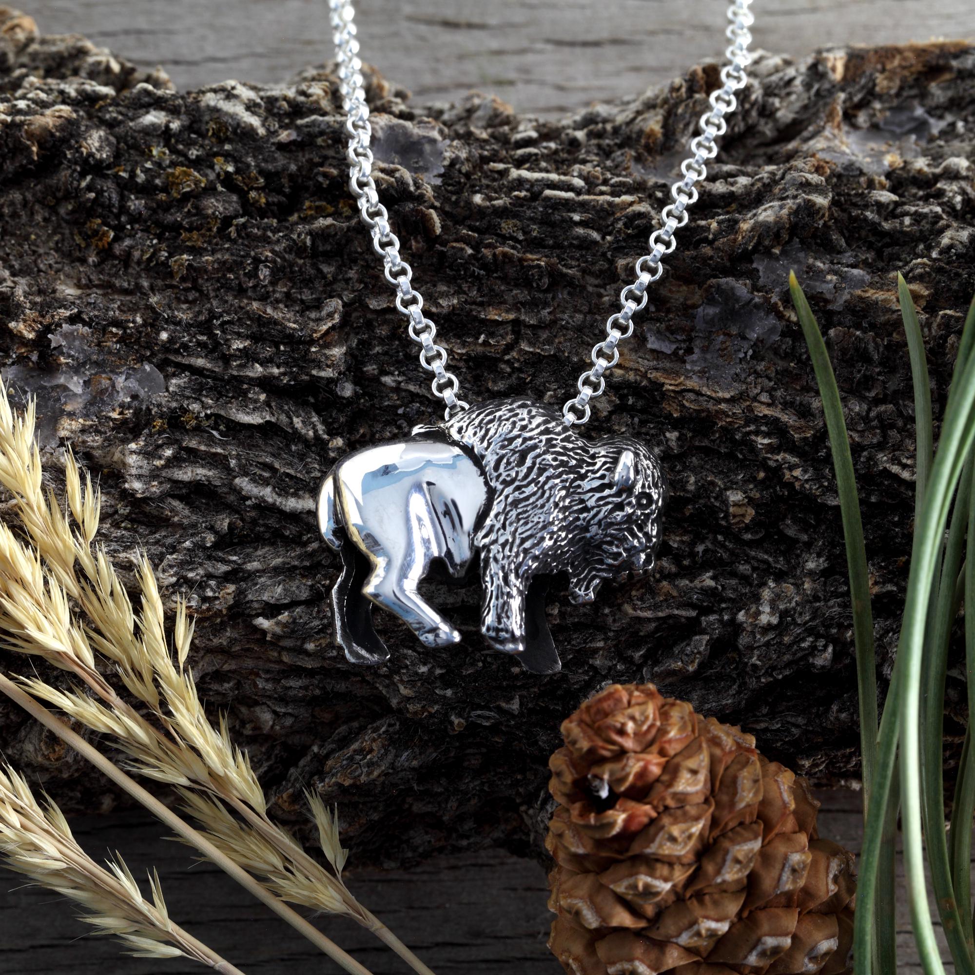 Bison Necklace - Buffalo Necklace - Sterling Silver Bison Pendant ...