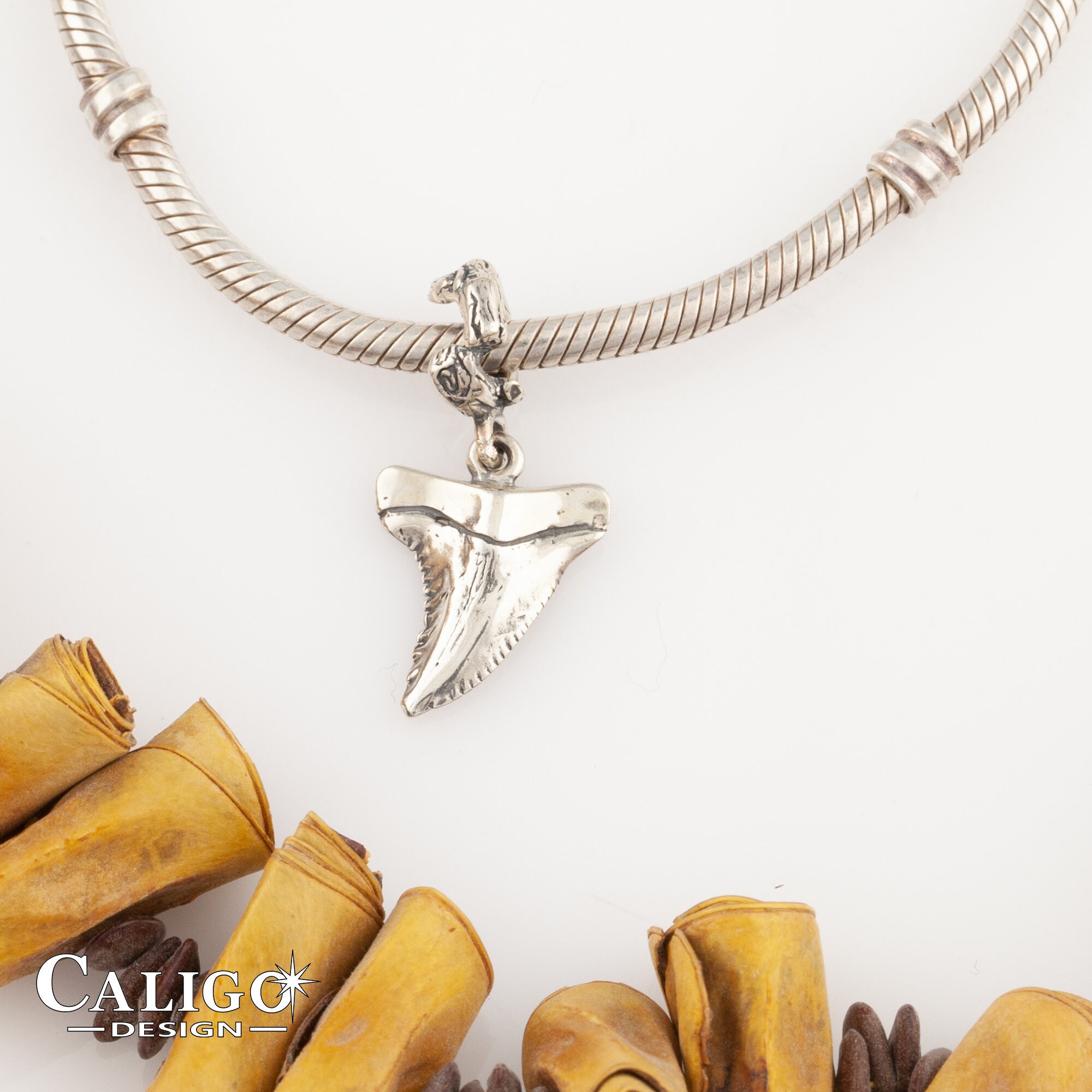 Shark Tooth Charm - Sterling Silver - Shark Tooth Charm on Coral Spacer ...