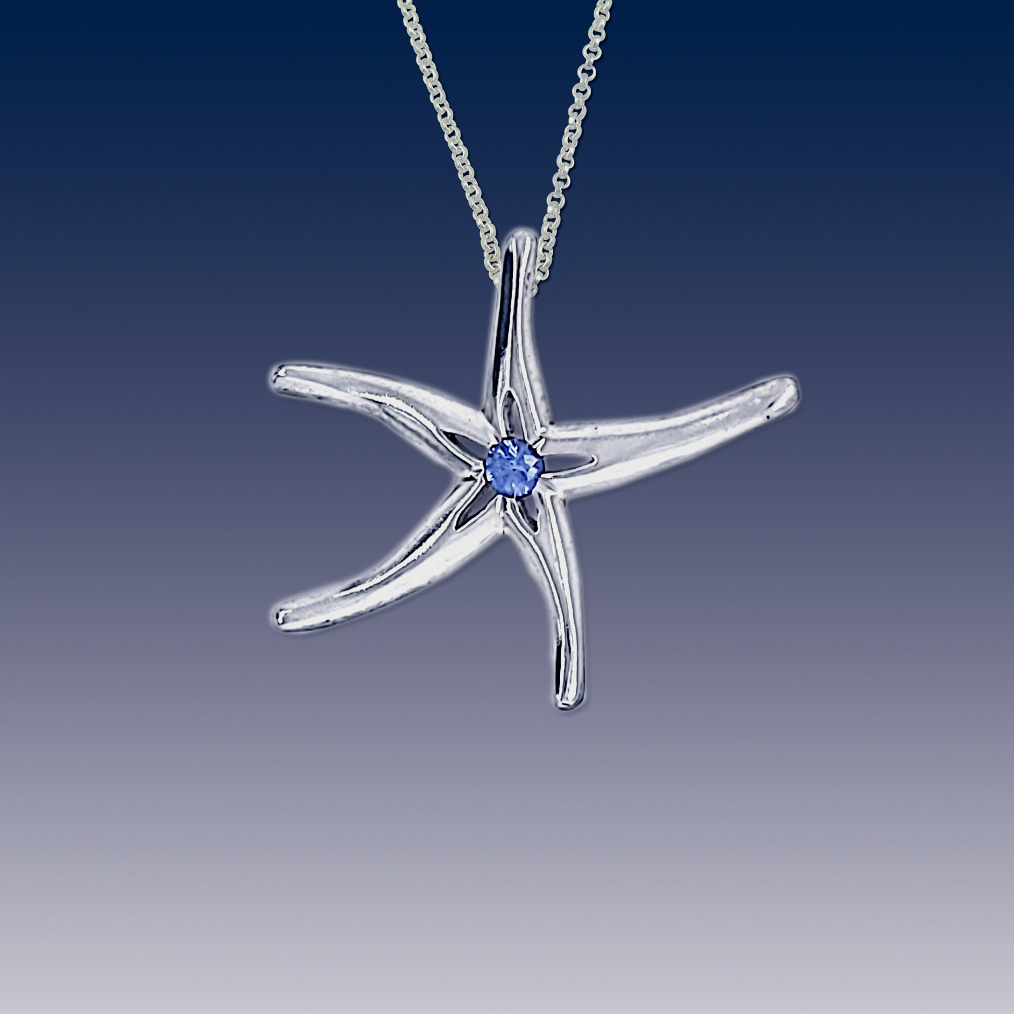 Starfish Necklace Sterling Silver With Crystal Starfish Jewelry Sea ...