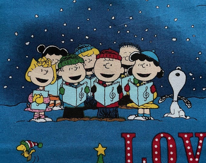 Peanuts Worldwide -2017, QT Fabrics Peantus Gang Caroling on Blue ...
