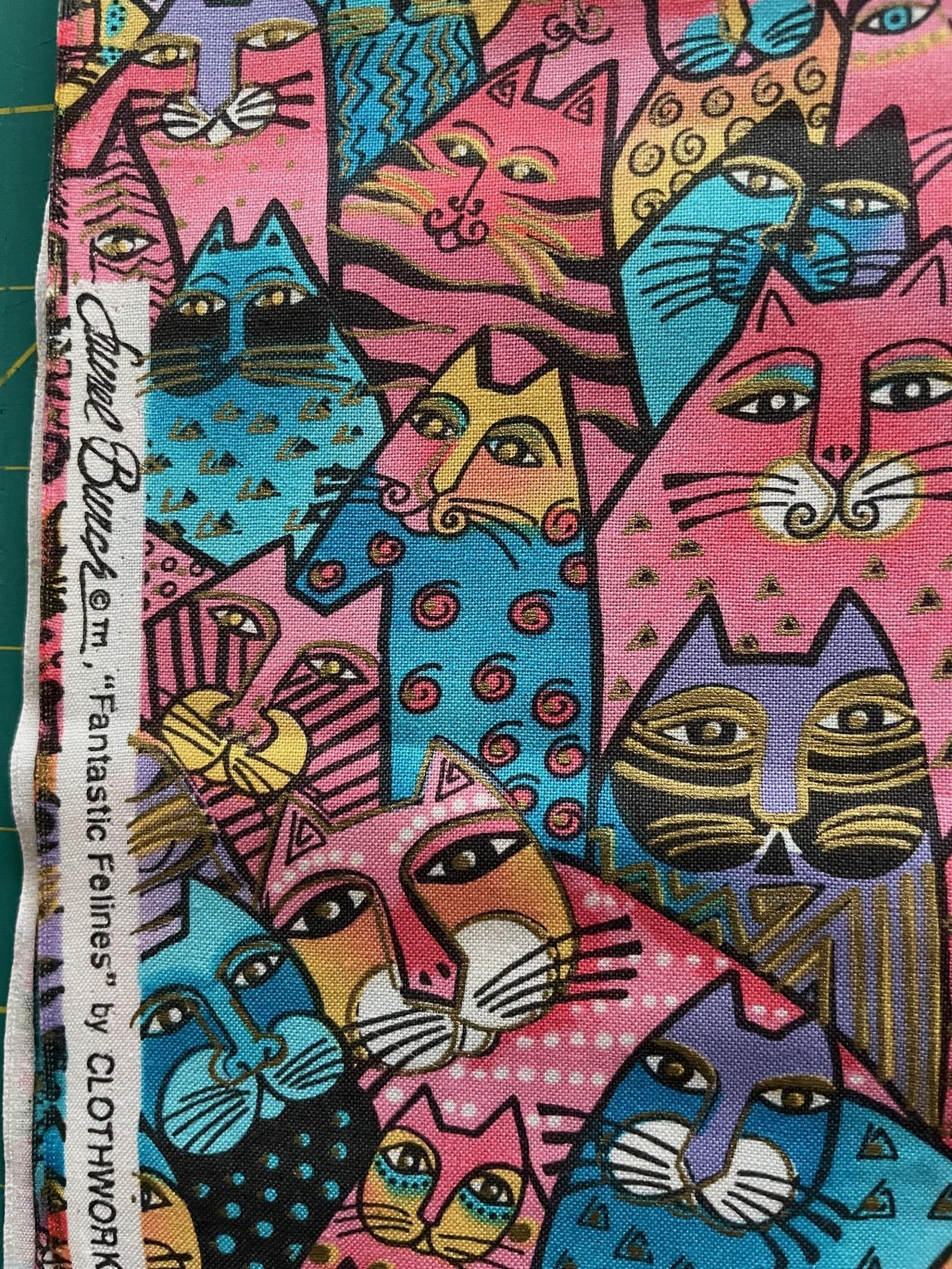 Laurel Burch “fantastic Felines” – Pink/turquoise Cats - Sold by the ...