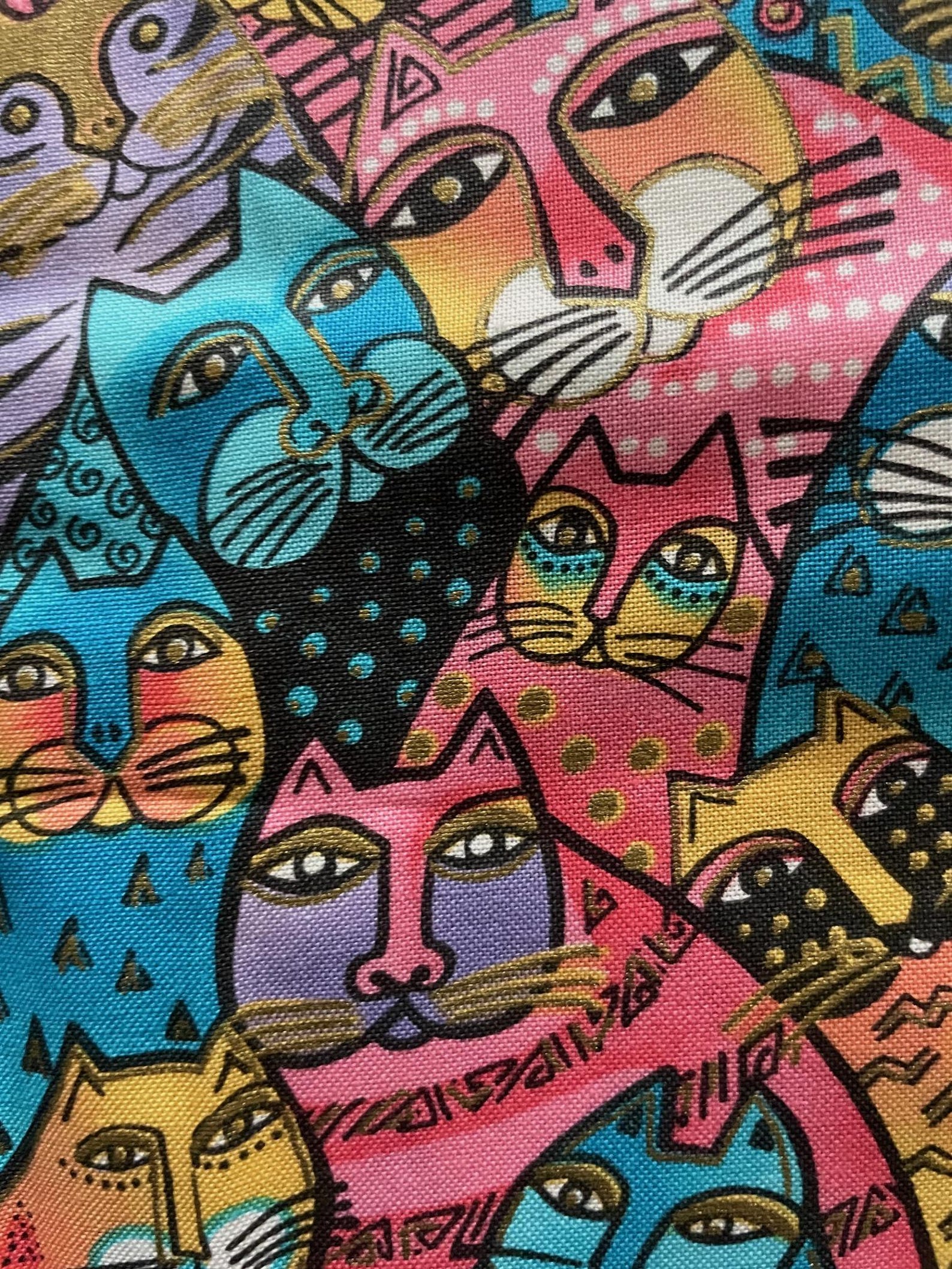 Laurel Burch “fantastic Felines” – Pink/turquoise Cats - Sold by the ...