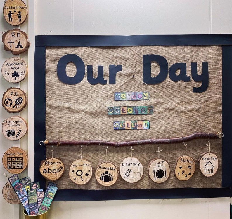 Log Slice Visual Timetable Natural Classroom Resources | Etsy