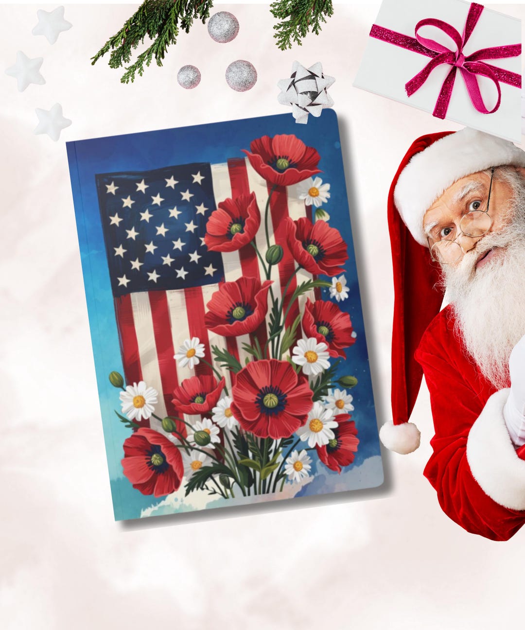 Patriotic Floral Journal, Softcover Notebook for Writing, US Flag Decor ...