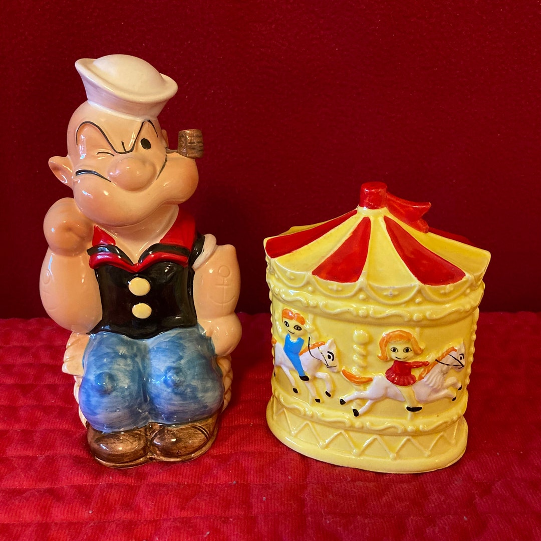Vintage Ceramic Piggy Banks, Popeye Bank, Carousel Bank (both for the ...