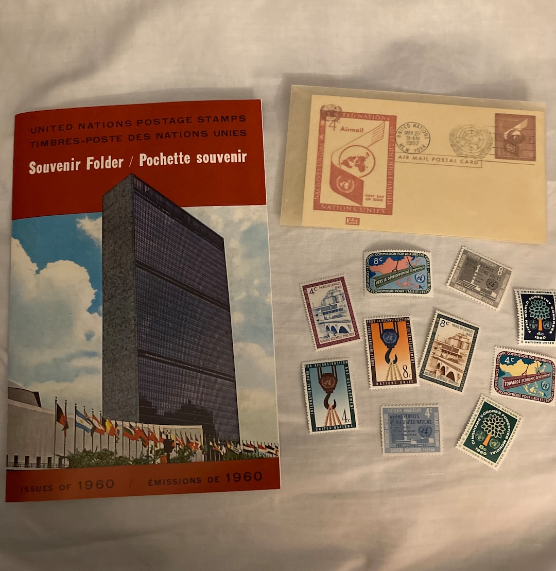 Vintage Postage Stamps, United Nations Mint Stamps, Souvenir Folder ...
