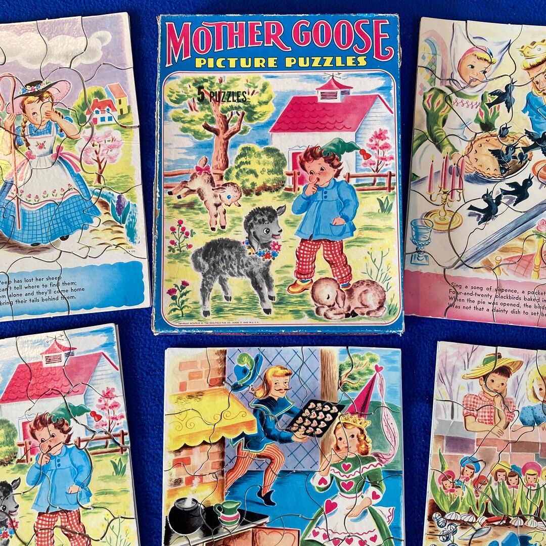 Vintage Puzzles, Mother Goose Picture Puzzles (all 5 Puzzles for the ...