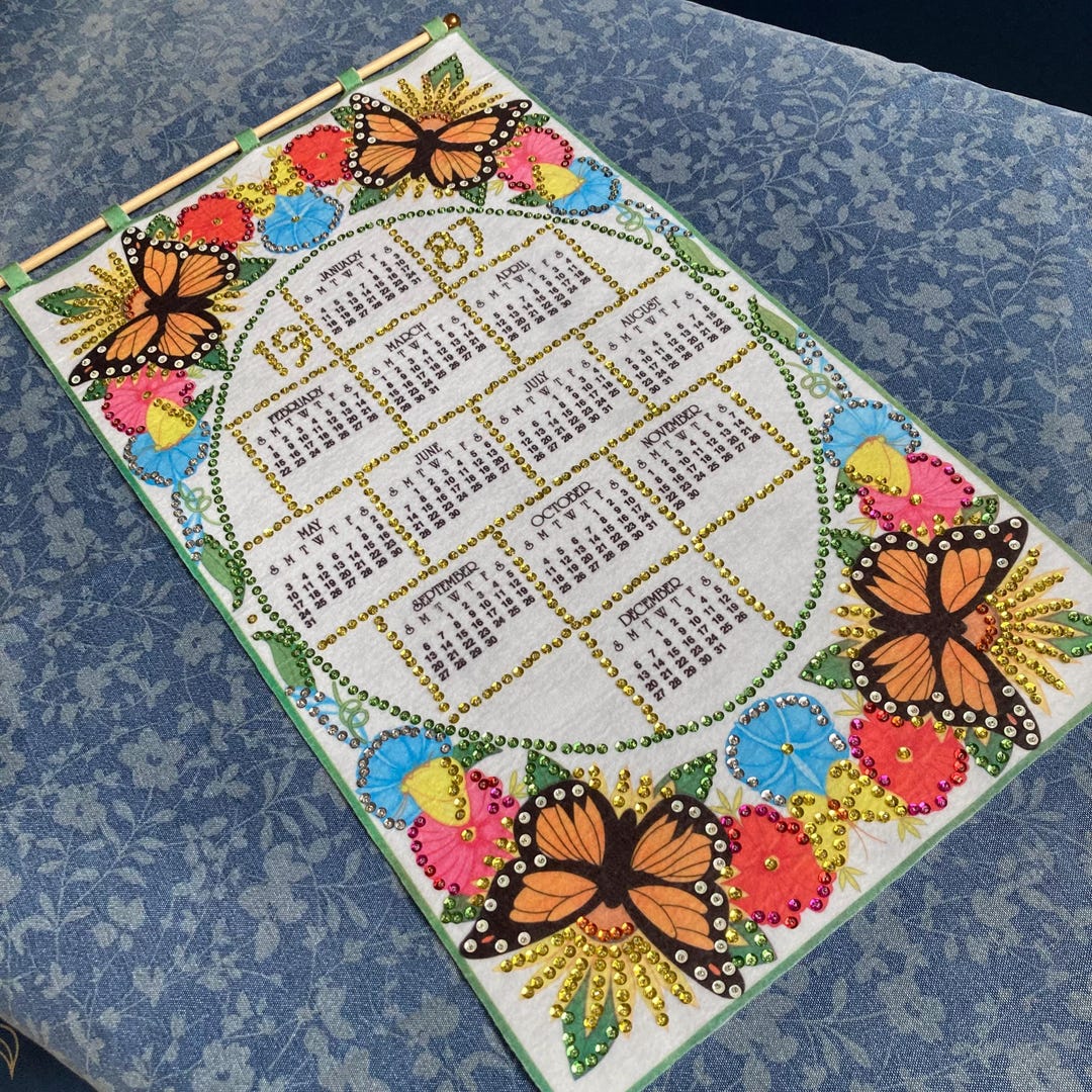 Calendar From 1987, Sequin Wall Calendar, Butterfly Wall Hanging - Etsy