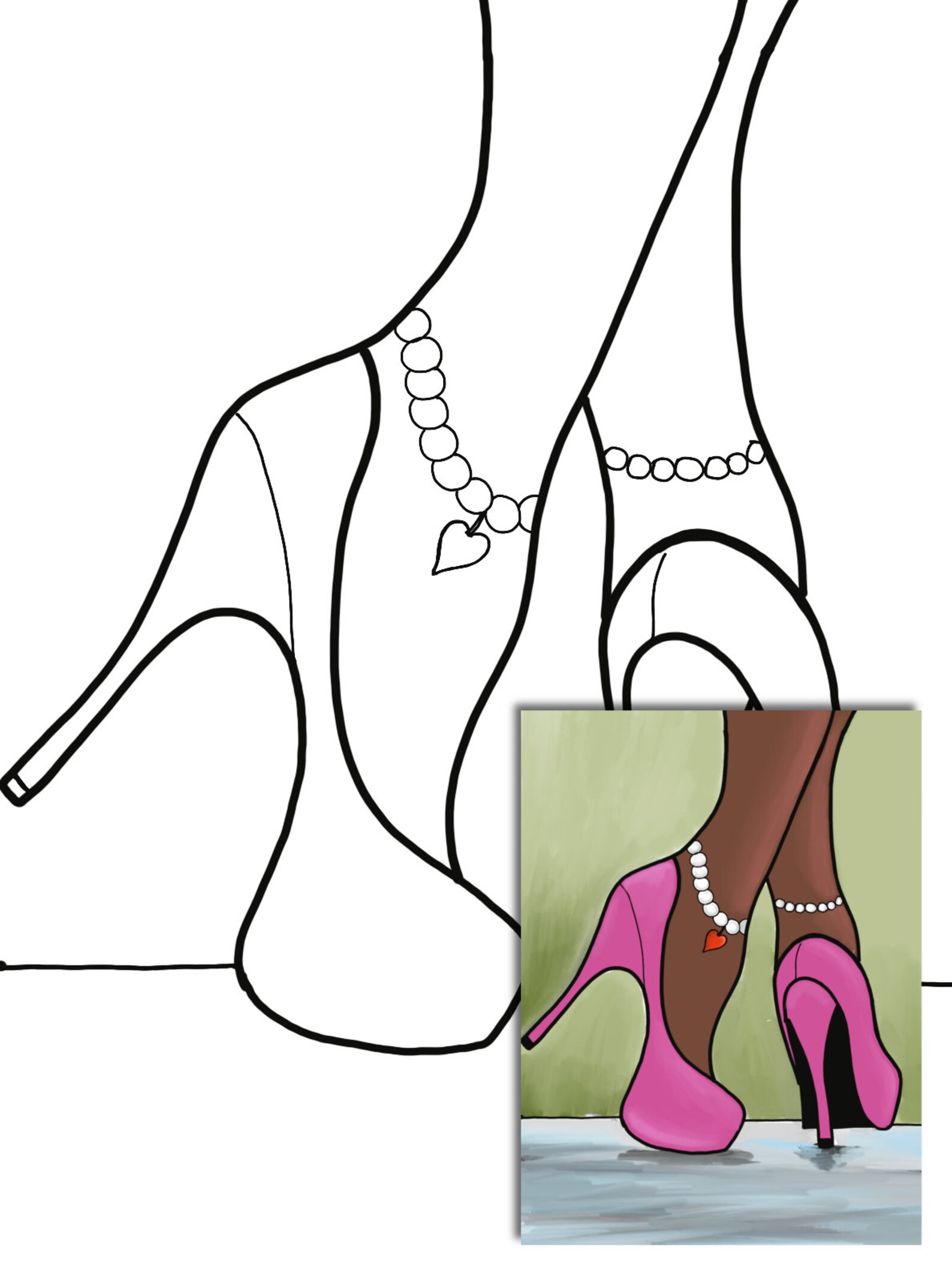 High Heels/lady Boss/girls Night/pre-drawn/outlined/sketched - Etsy