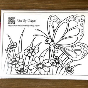Flower Butterfly Coloring Card Set, DIY Greeting Cards (A7 Size) - Etsy