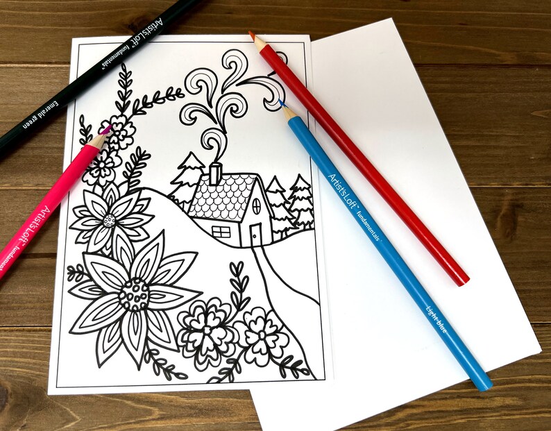 Set of 5-christmas DIY Coloring Cards, Color Your Own Cards, A7 Size ...