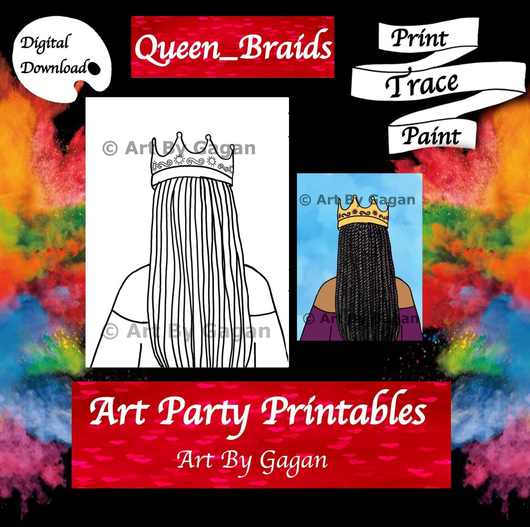 Queen_braids/digital Download/diy Paint Party Printable/pre-drawn ...