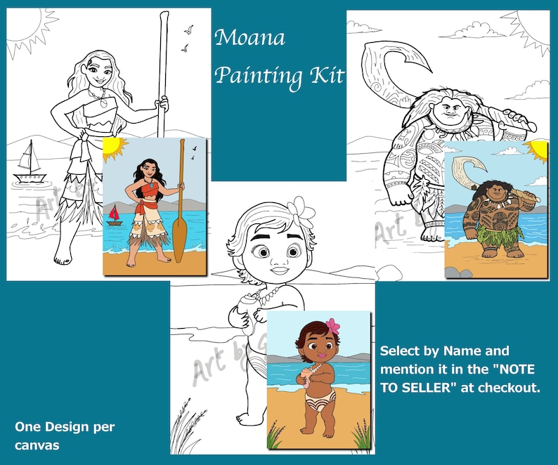 Moana Theme Paint Party, Custom Themed(your Choice)pre-drawn/outlined ...