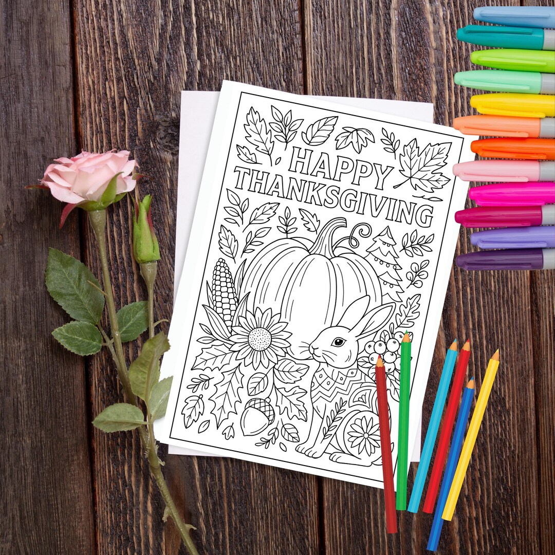 Thanksgiving/fall/diy Coloring Cards/set of 5 Color It Yourself ...