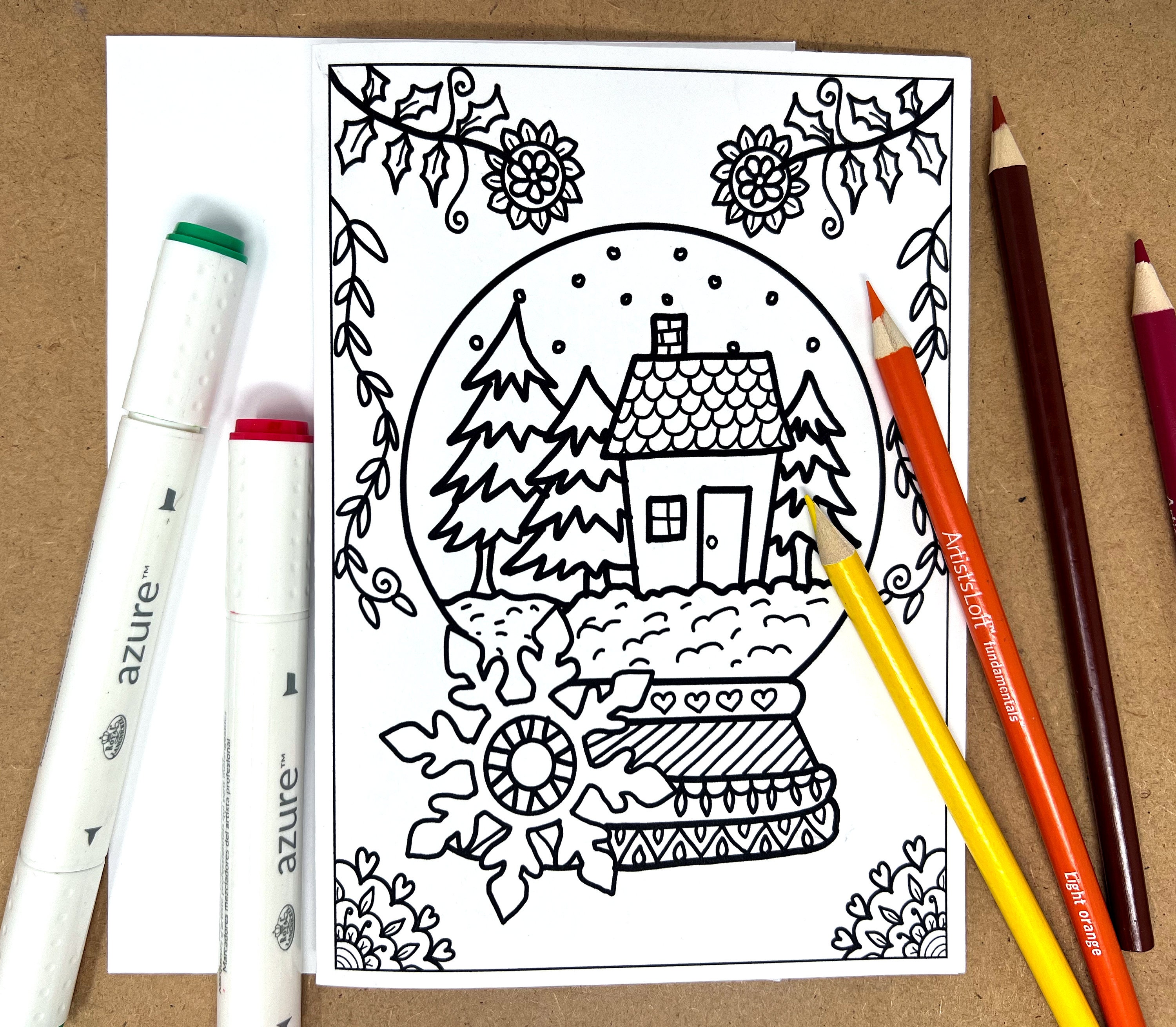 Set of 5-christmas DIY Coloring Cards, Color Your Own Cards, A7 Size ...