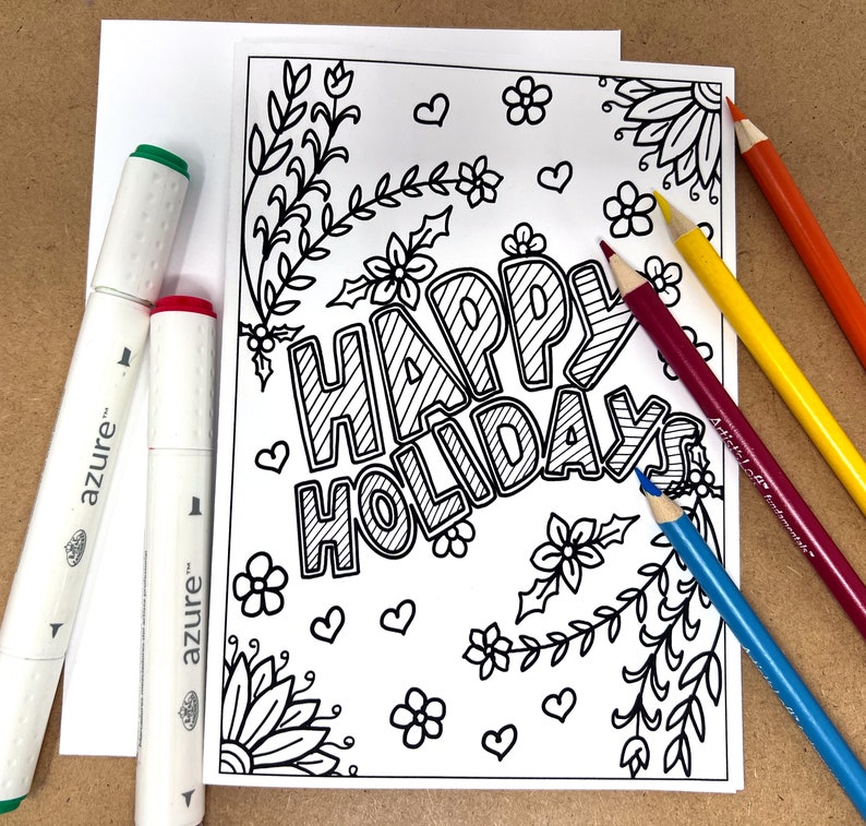 Set of 5-christmas DIY Coloring Cards, Color Your Own Cards, A7 Size ...