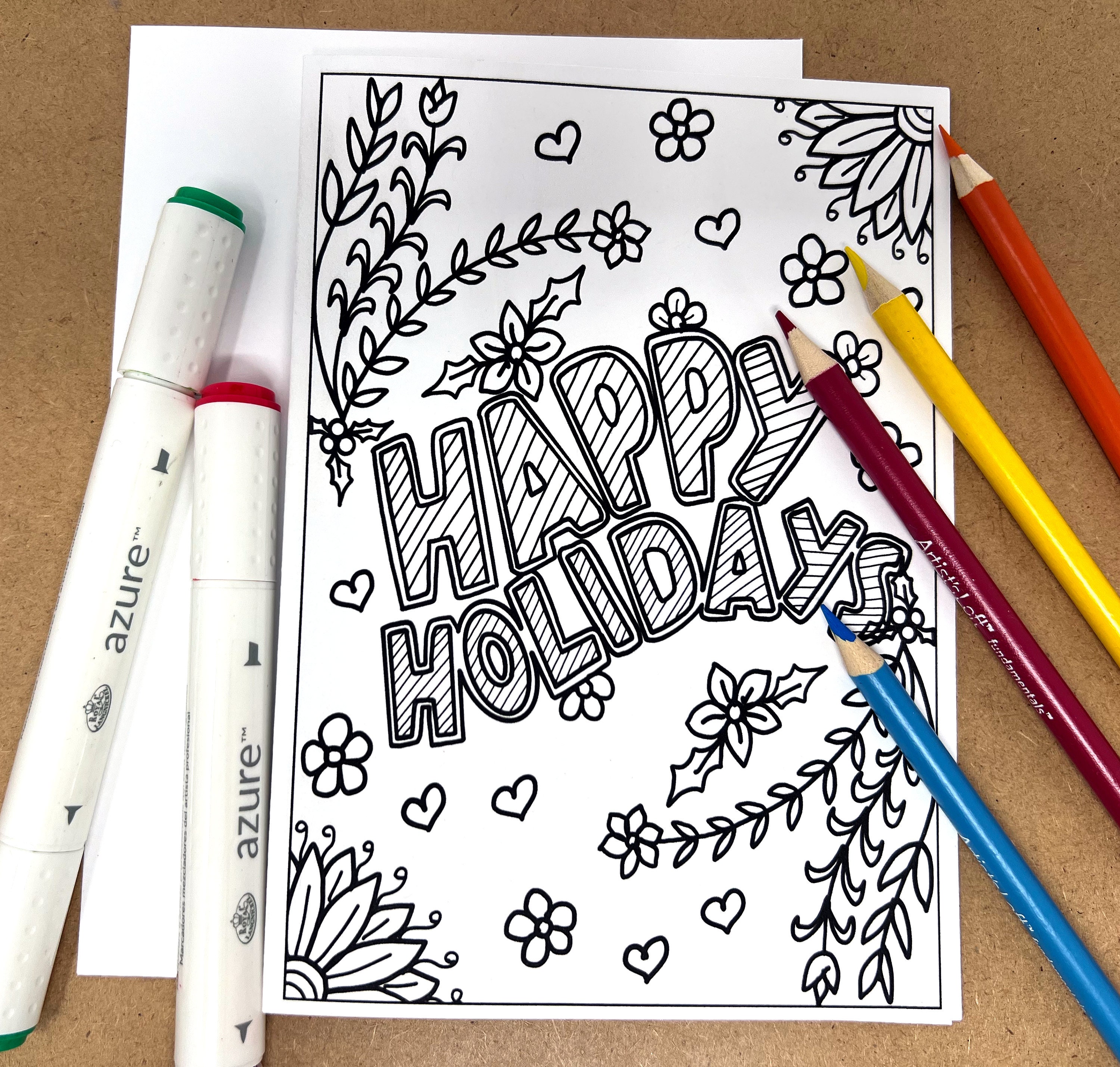 Set of 5-christmas DIY Coloring Cards, Color Your Own Cards, A7 Size ...