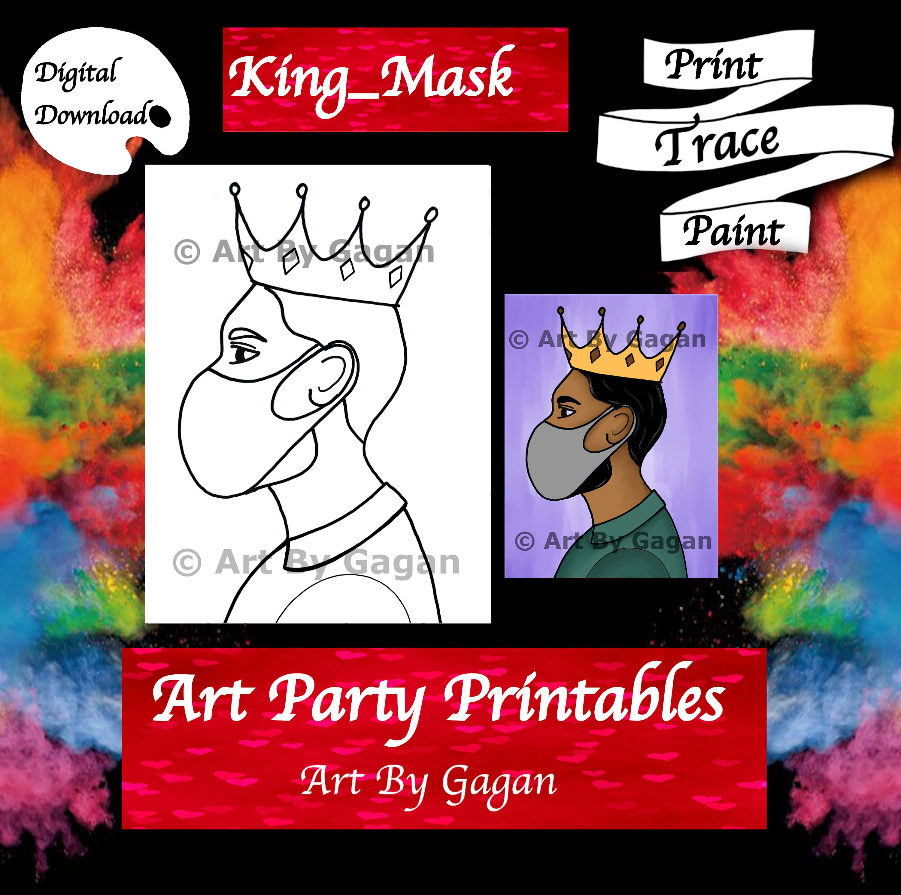 King_mask/digital Download/diy Paint Party - Etsy