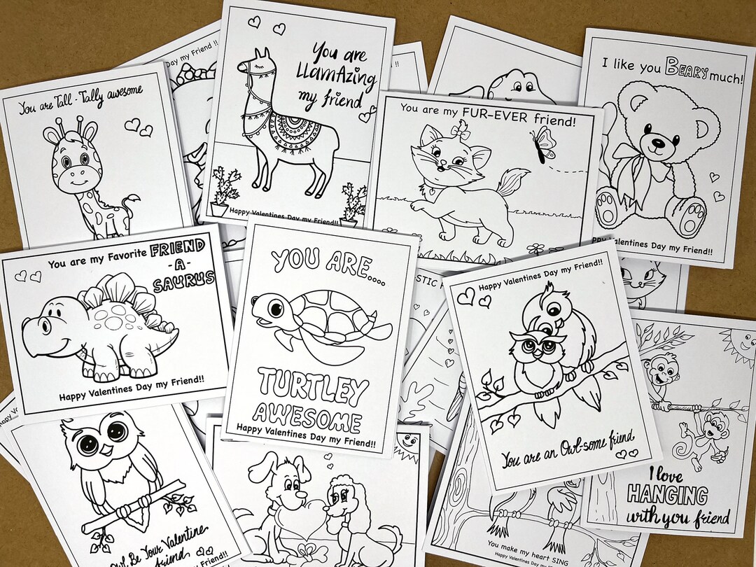 DIY Valentine's Day Coloring Cards for Kids, Animal Valentines, Color ...