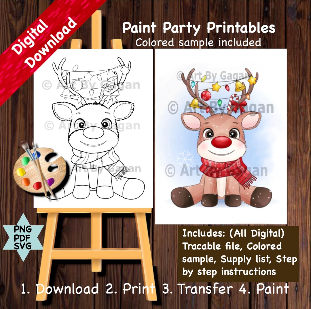 Reindeer and Lights/instant Digital Download/diy Paint Party Printable ...