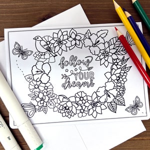 Set of 5-inspirational Coloring Cards/coloring Pages/positive ...