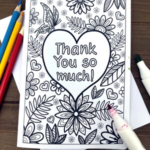 Thank You Coloring Card Set/ Set of 5 Color It Yourself Greeting Cards ...