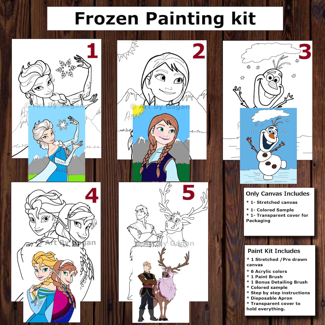 Frozen Theme Paint Party,pre-drawn/outlined/sketched Canvas to Paint ...