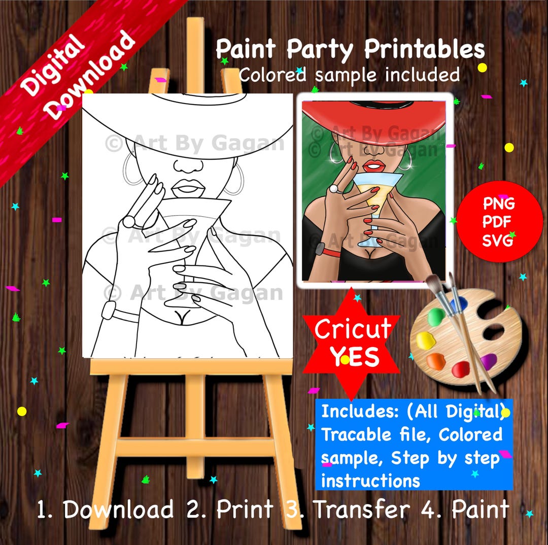 Woman Sipping/ DIY Paint Party Outline/ Paint With a Twist/ Black Woman ...