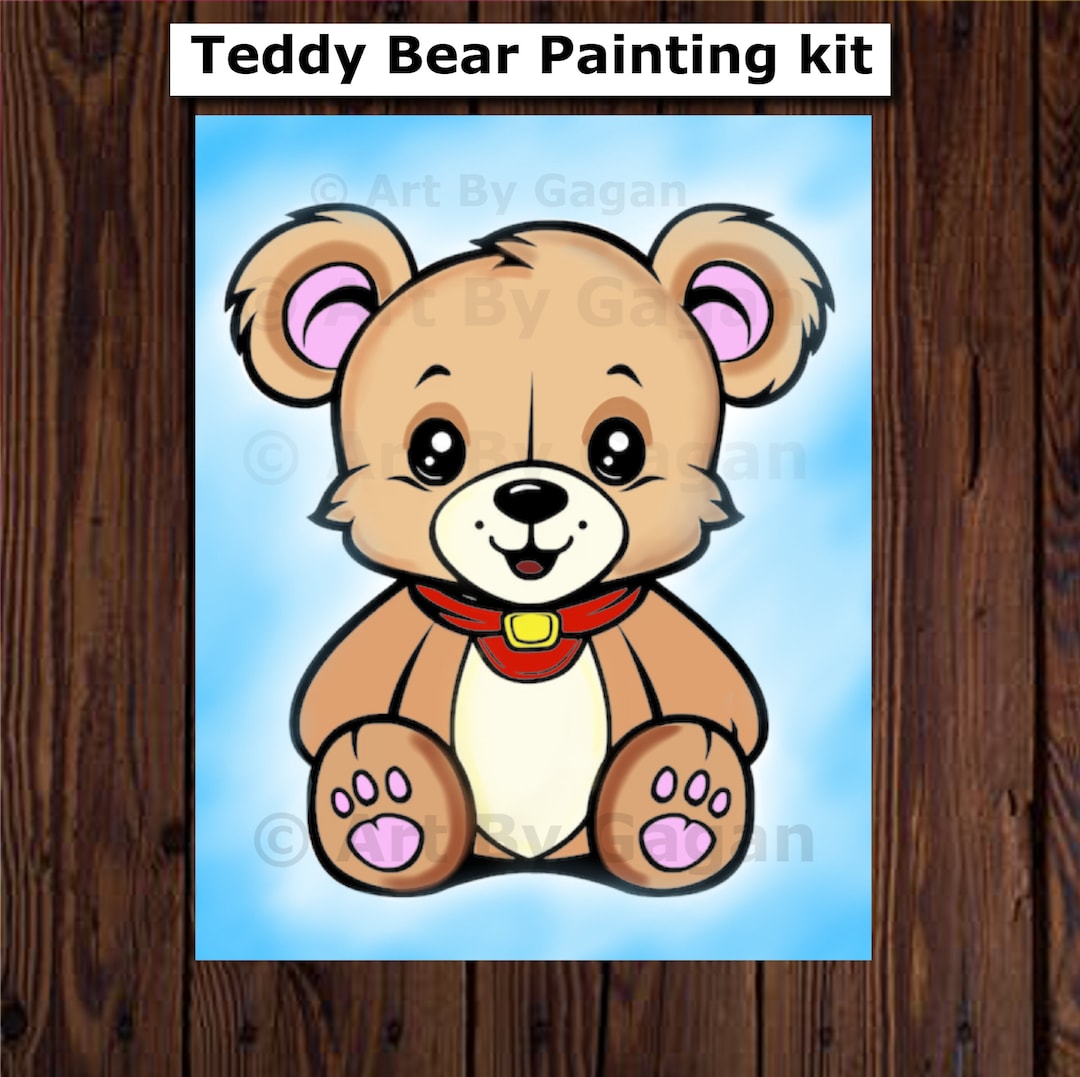 Teddy Bear Predrawn Canvas Outline Sketch, DIY Kids Paint Sip Party Kit ...