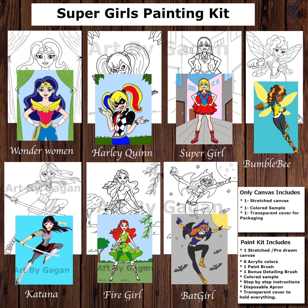 Paint Your Own Superhero Girl/super Girl,pre-drawn/outlined Canvas,diy ...