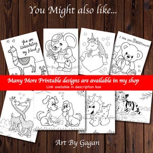 20 Printable Valentine's Day Coloring Cards for Kids, Animal Valentines ...
