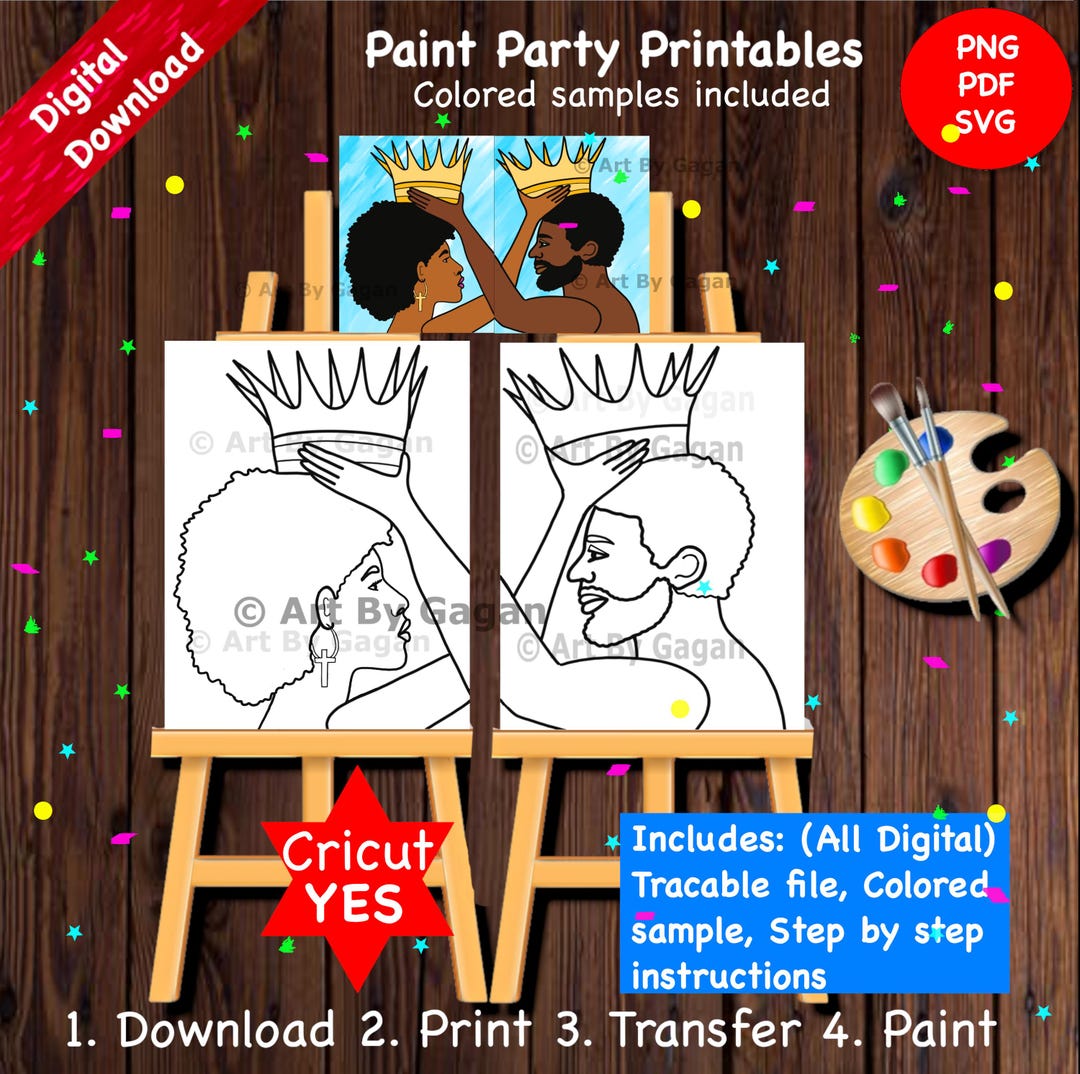 Crowning Couple/king and Queen/digital Download/diy Paint Party Printable/pre-drawn/outline ...