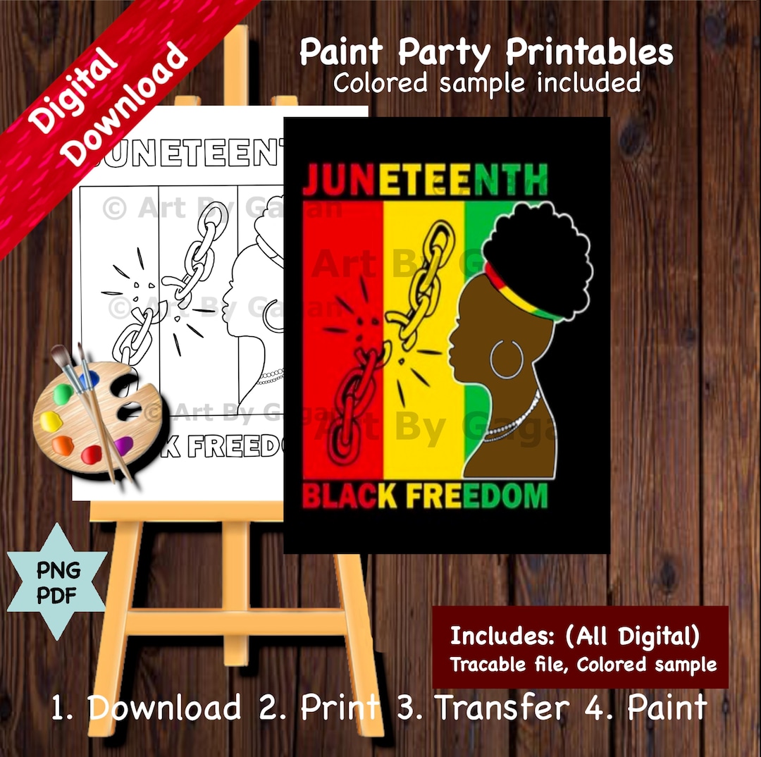 Juneteenth Paint Party Printable, Black Freedom Outline (digital ...