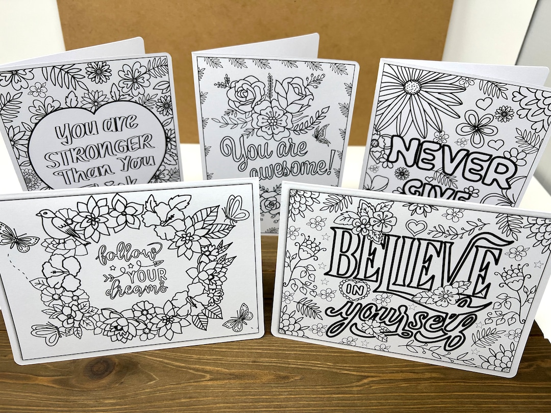 Set of 5-inspirational Coloring Cards/coloring Pages/positive ...