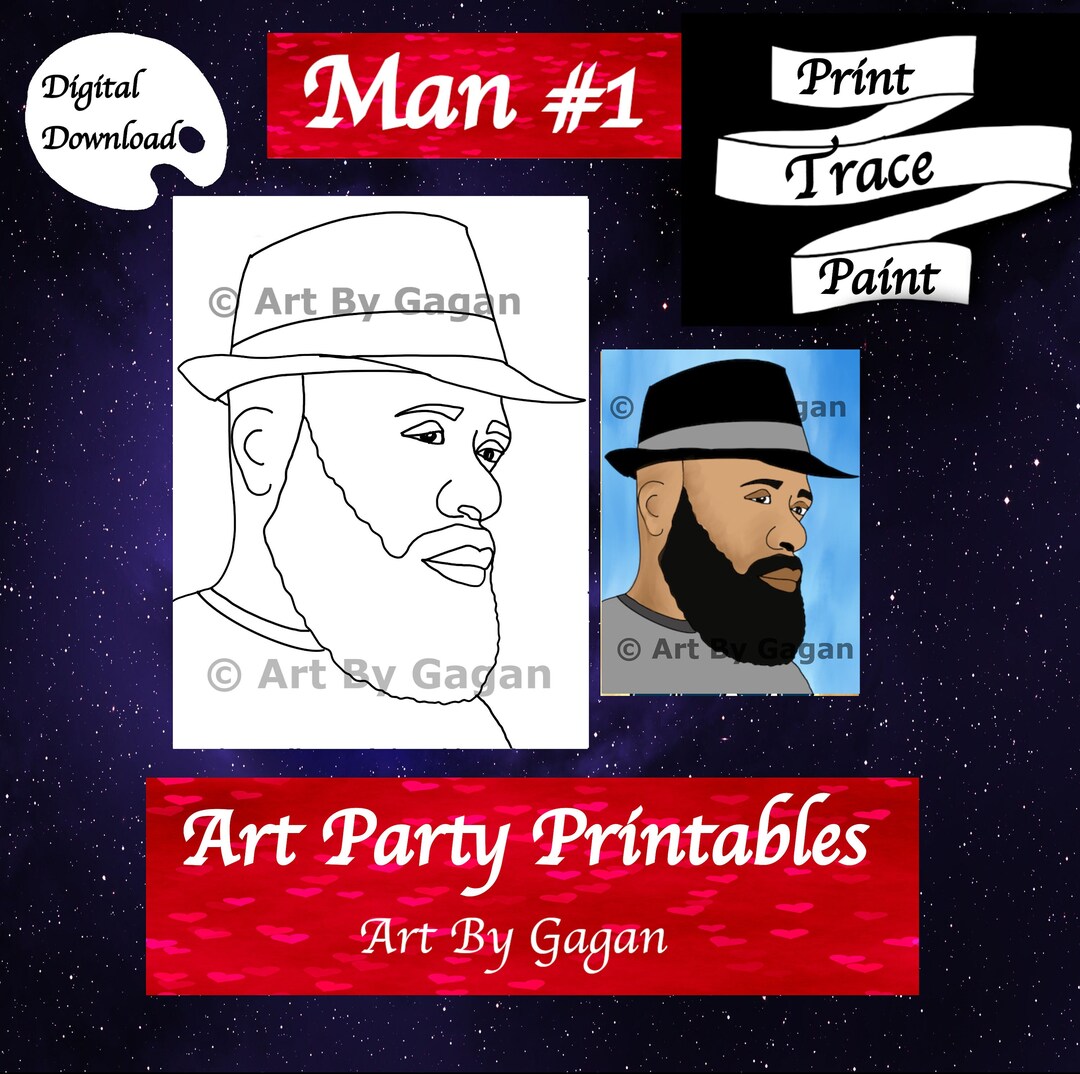 Man #1/instant Digital Download/diy Paint Party Printable/pre-drawn ...