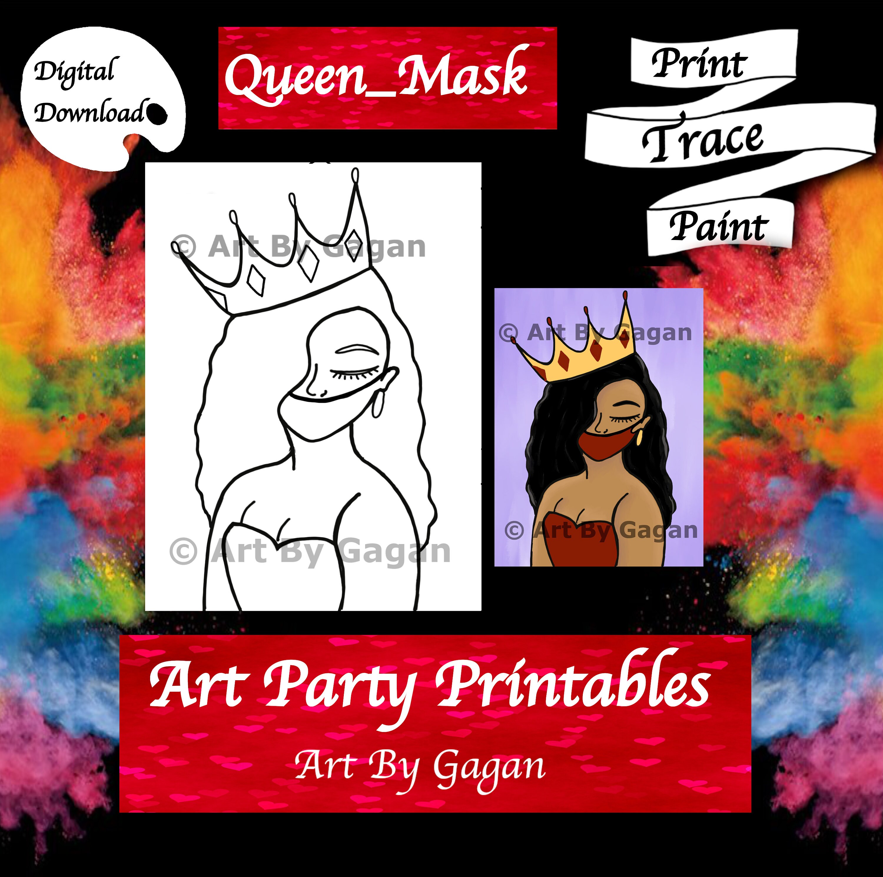 Queen_mask/digital Download/diy Paint Party Printable/pre-drawn/outline ...