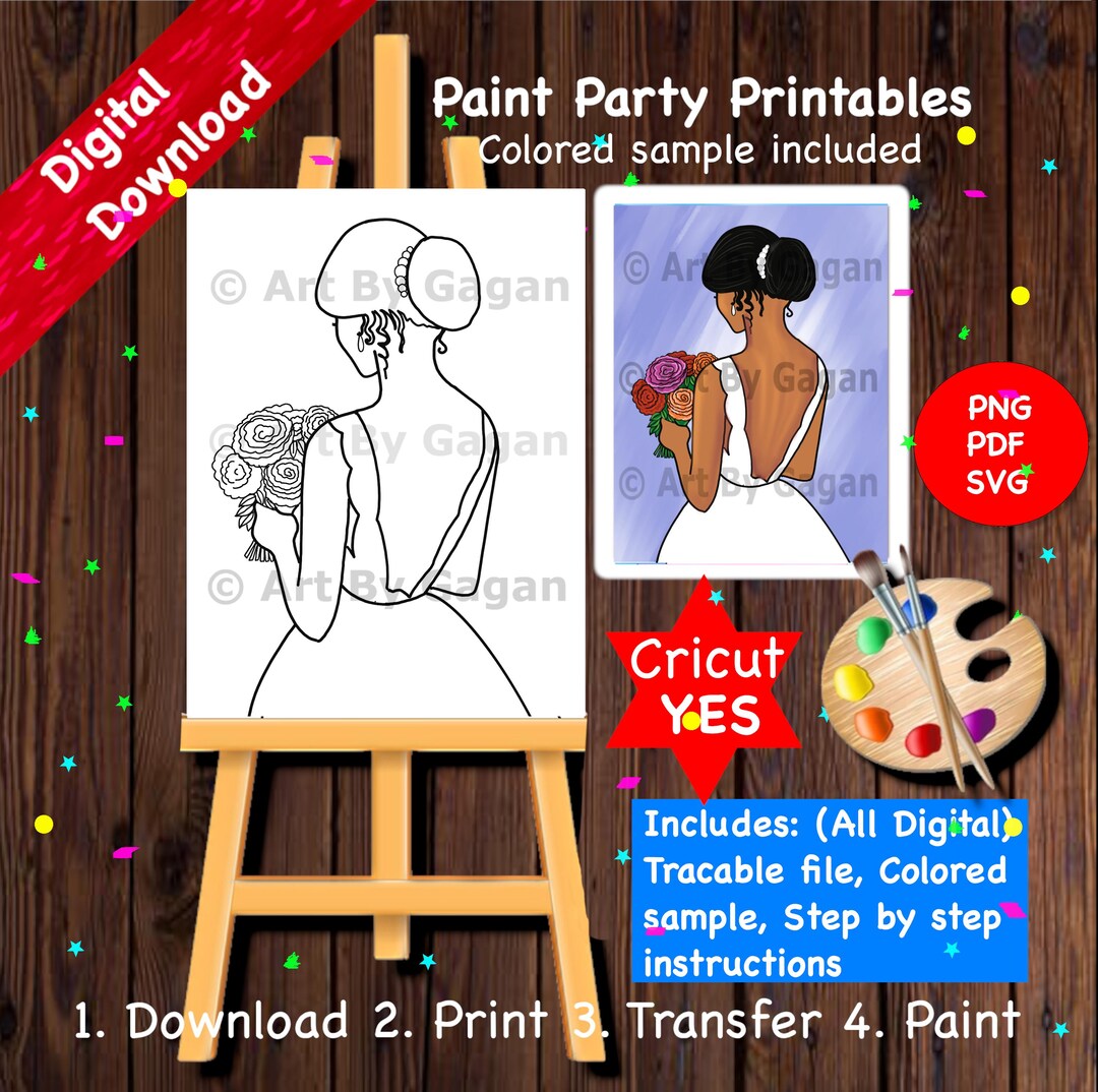 Bride_2/instant Digital Download/diy Paint Party Printable/pre-drawn ...