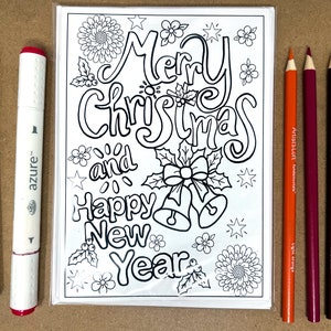 Set of 5-christmas DIY Coloring Cards, Color Your Own Cards, A7 Size ...