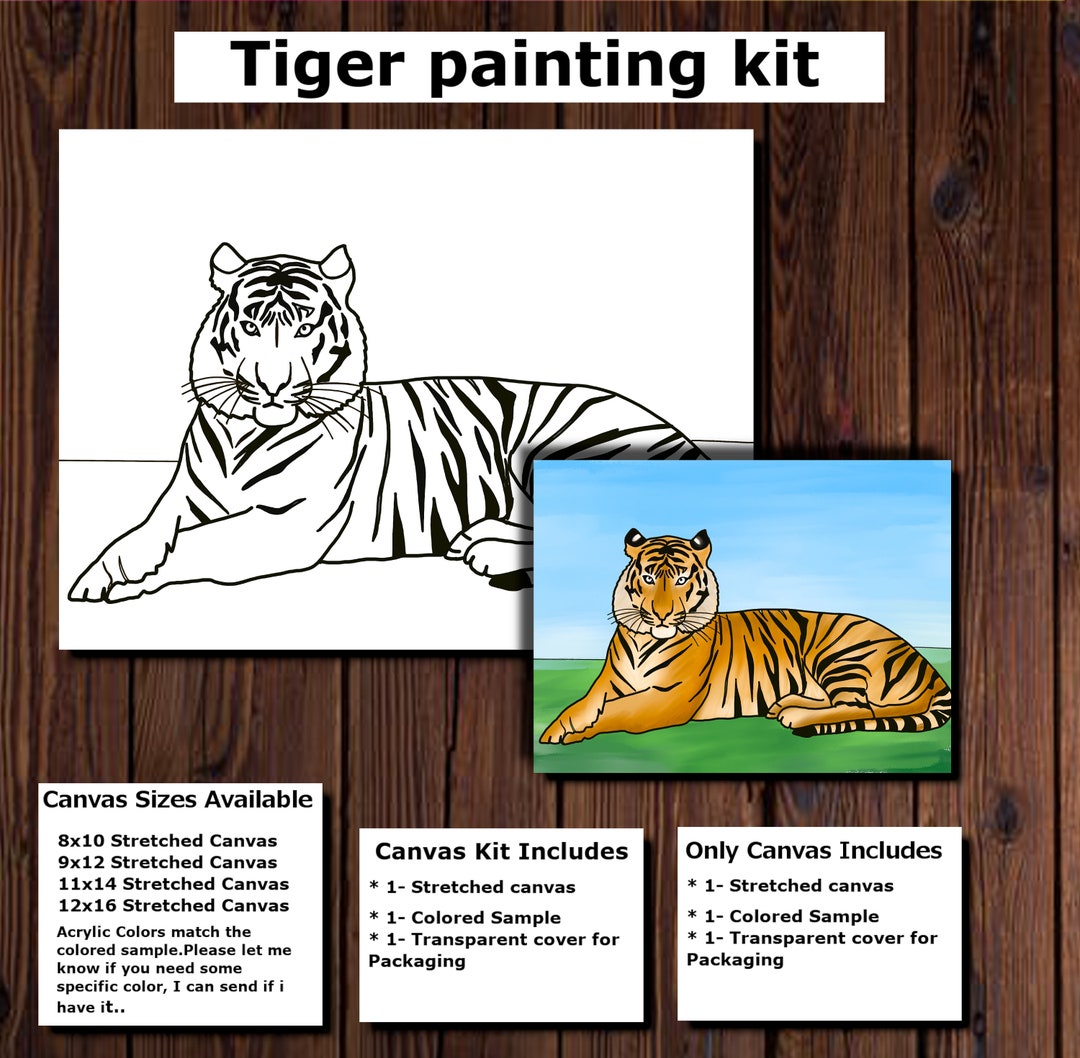 Tiger/pre Drawn/outlines/sketched Canvaskids/teen/adult - Etsy