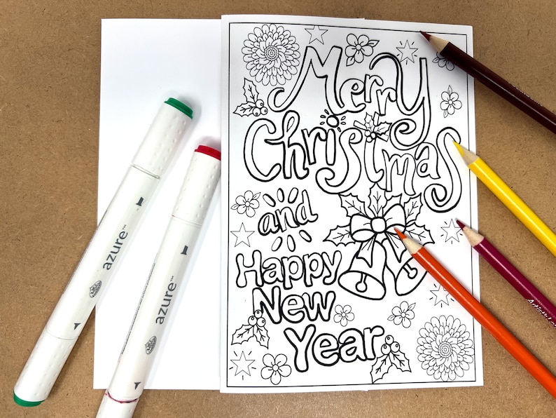 Set of 5-christmas DIY Coloring Cards, Color Your Own Cards, A7 Size ...