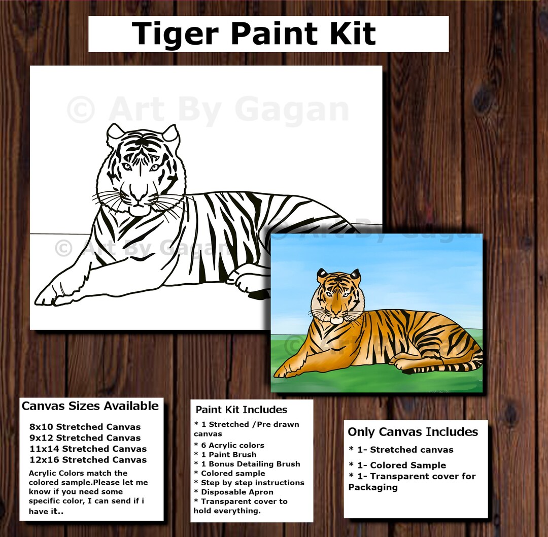 Tiger/pre Drawn/outlines/sketched Canvas,kids/teen/adult Painting Kit ...