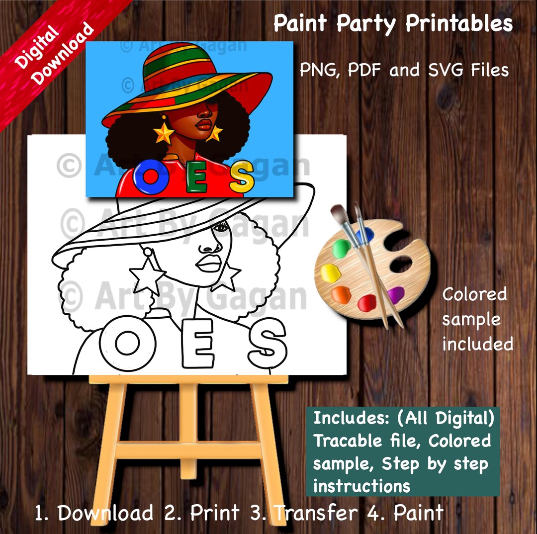OES Girl/instant Digital Download/diy Paint Party Printable/pre-drawn ...