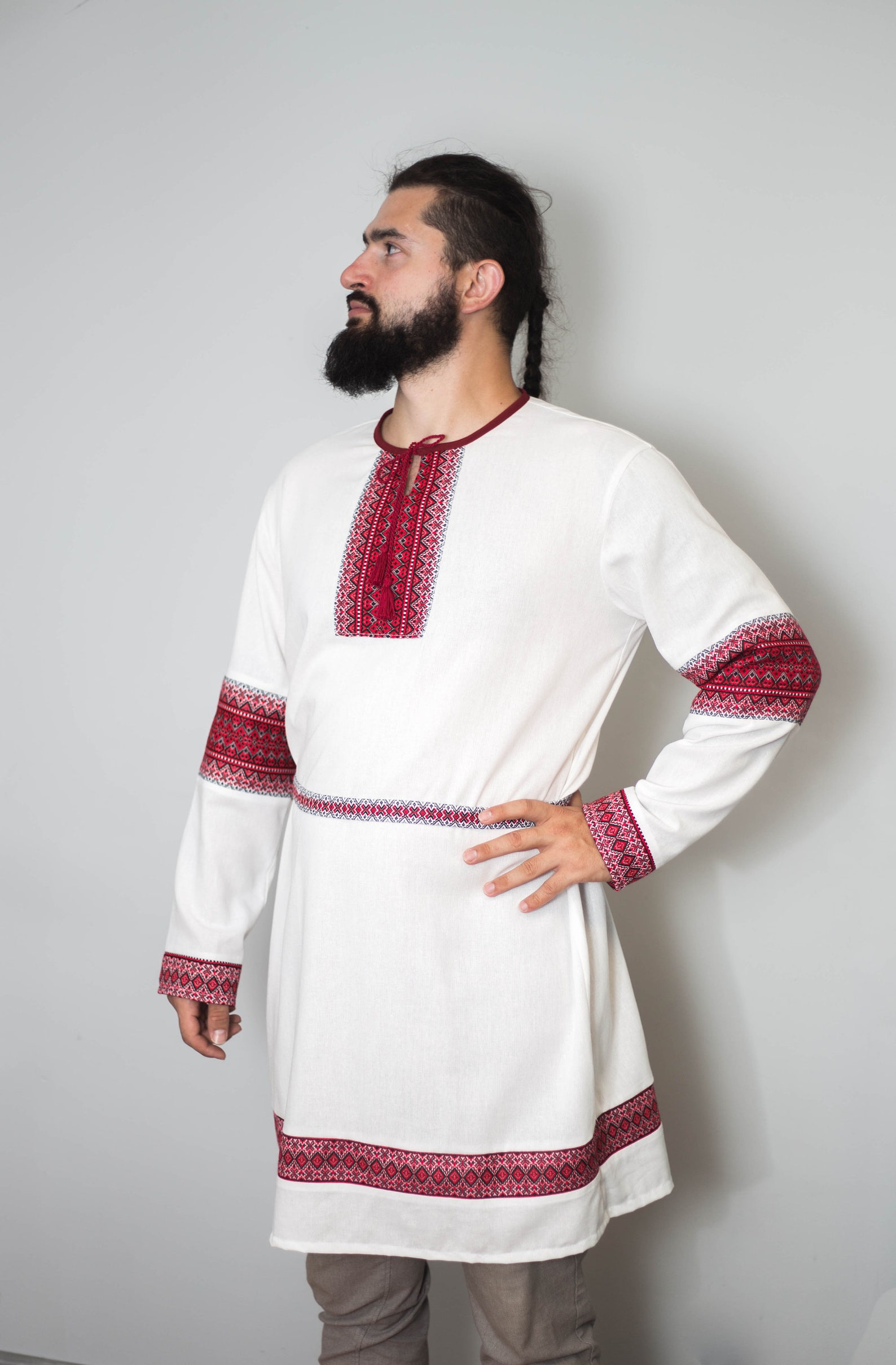 Linen Slavic Ritual Robe With Woven Embroidery Many Colors - Etsy