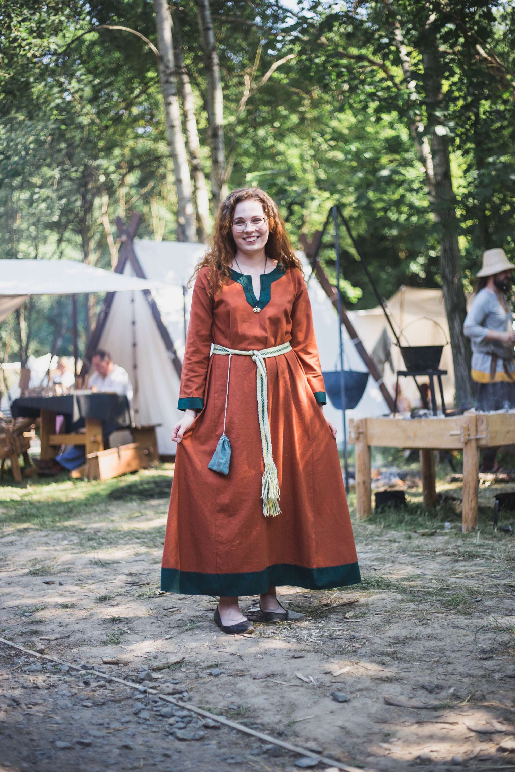 Linen Early Medieval Dress With Colofrul Hems and Slit in a - Etsy