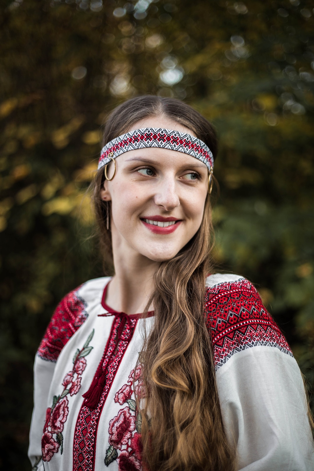 Slavic Headband With Temple Rings, Embroidered Headband With Handmade ...