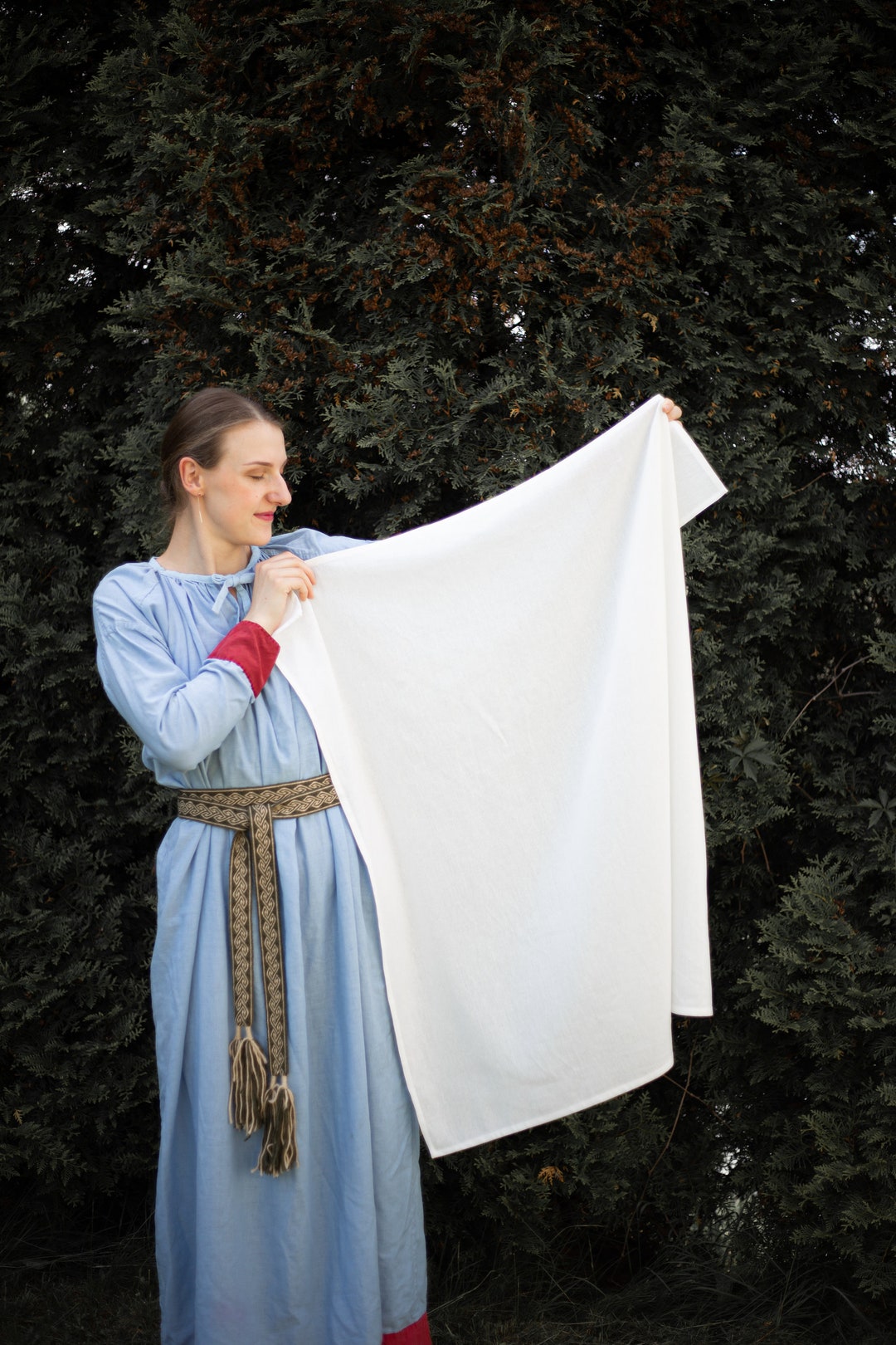 Square 100cm Historical Linen Scarf, Kerchief for Slavic Vikings Women ...