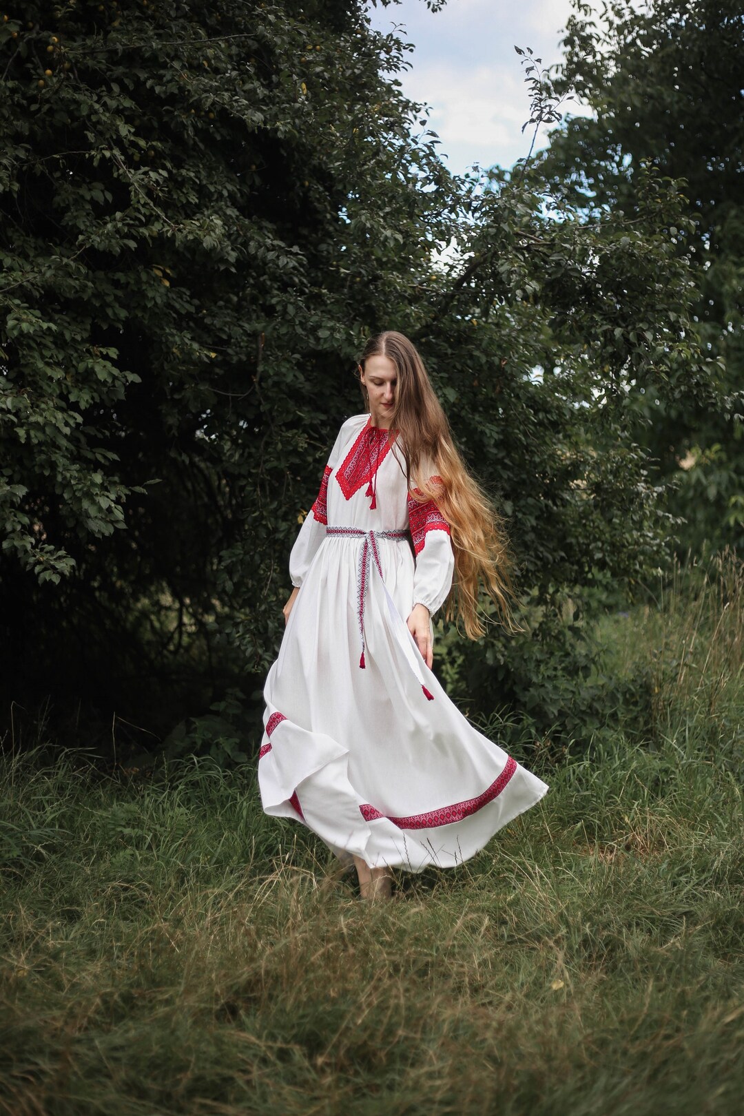Slavic Dress With Long Sleeves and Woven Embroidery Slavic Ritual Dress ...