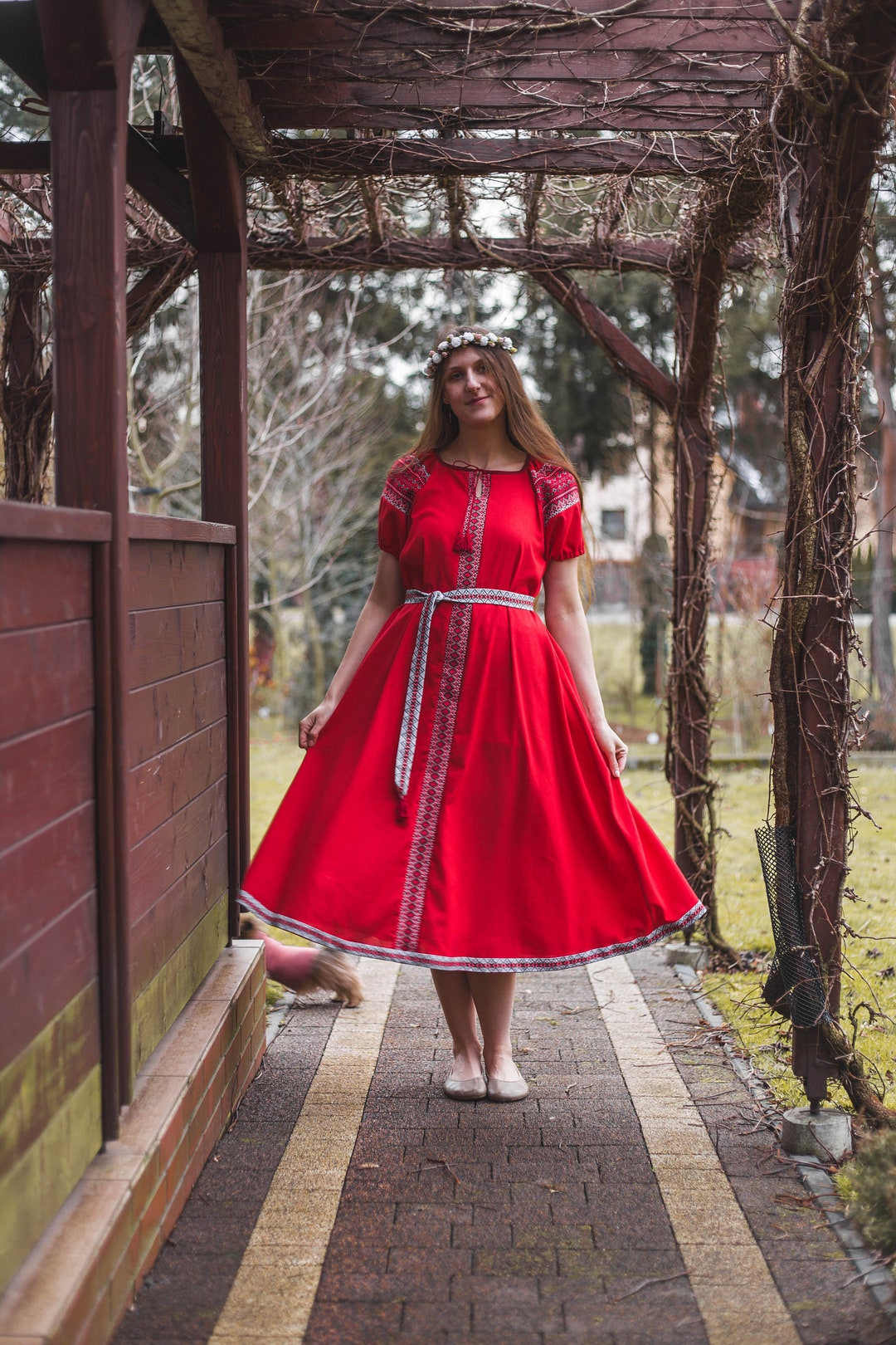 Many Colors Midi, Midaxi, Long Linen Folk Slavic Dress With Folk ...